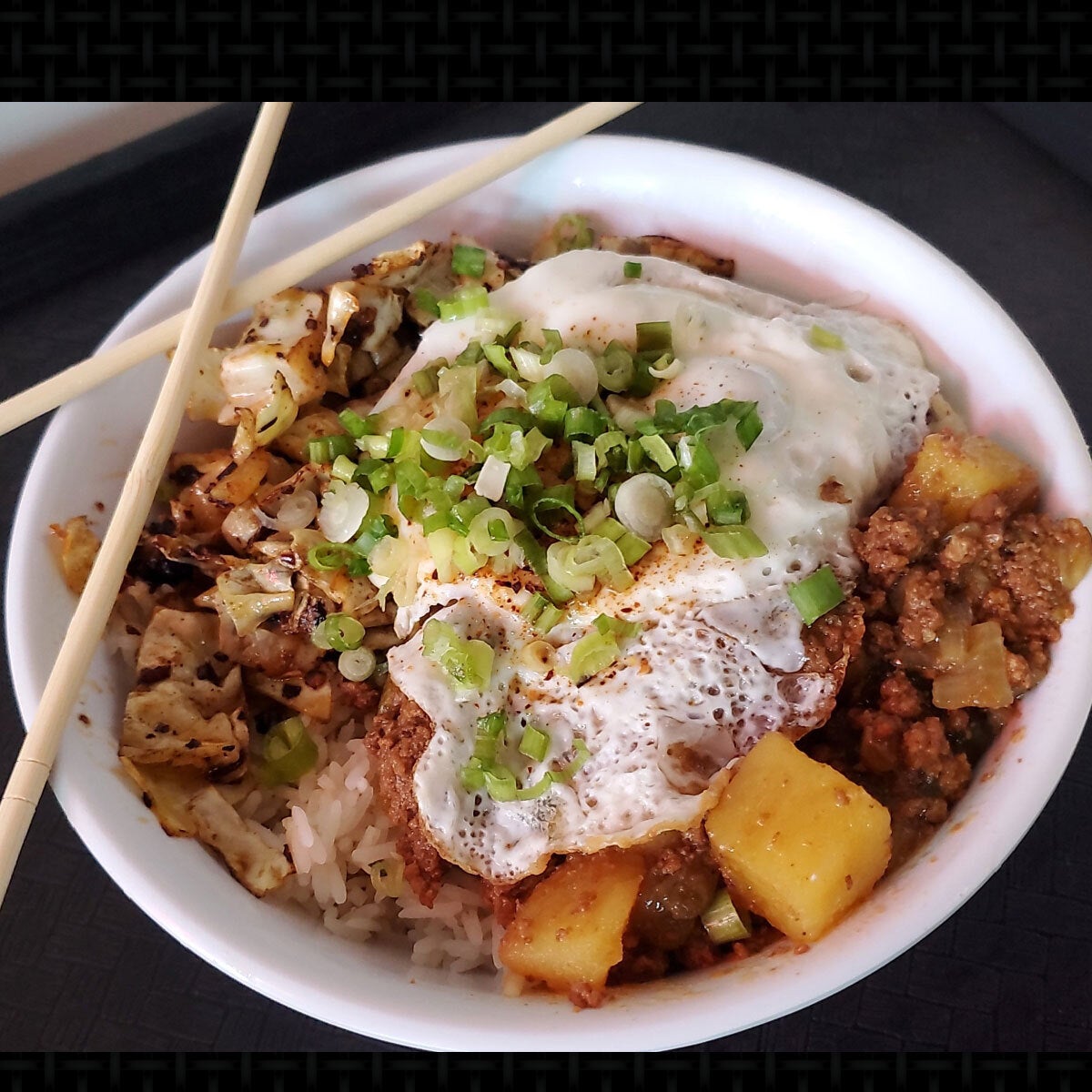 Picadillo Rice Bowl (GF, NO BLACK BEAN CABBAGE) | Saucy Porka - Asian ...